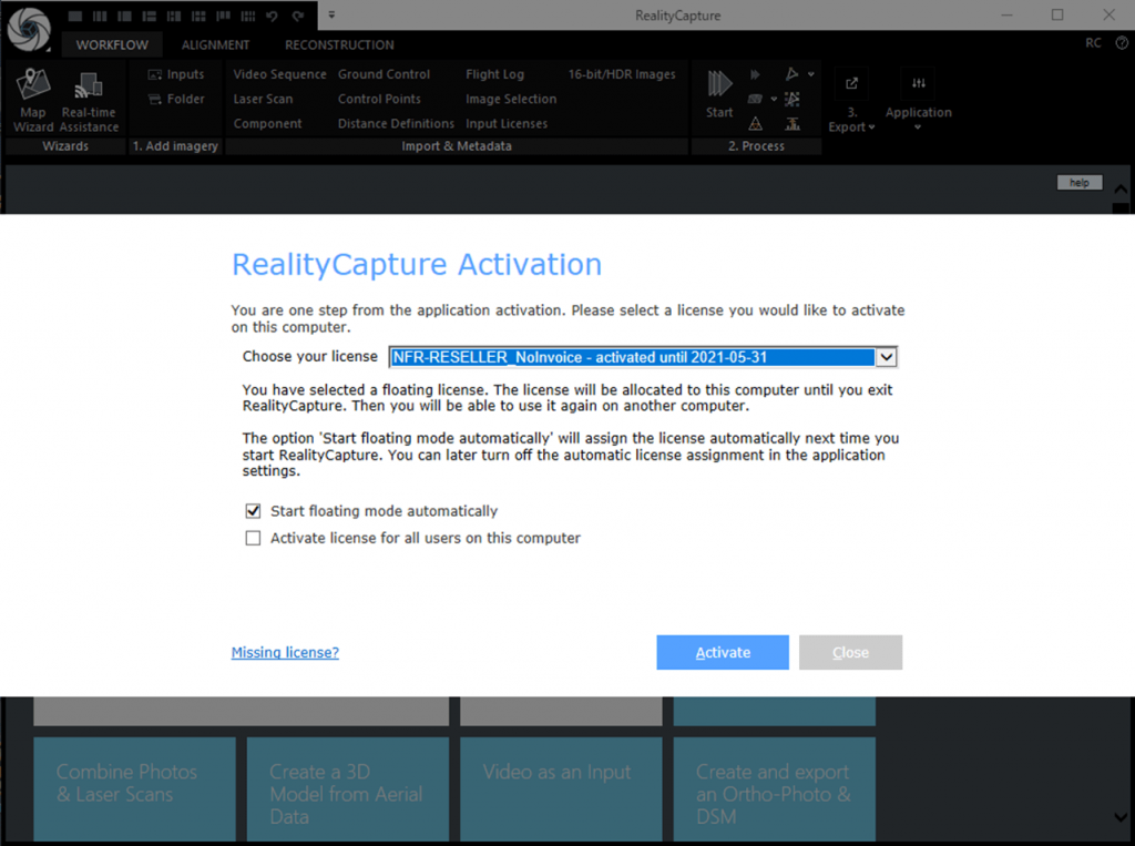 RealityCapture ライセンスアクティベートまでの手順 – Visual Crossing